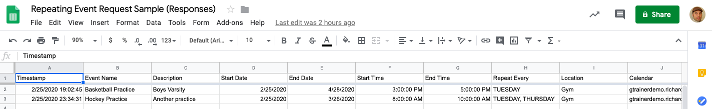Google Forms and Repeating Event Requests – Richard A. Anderson